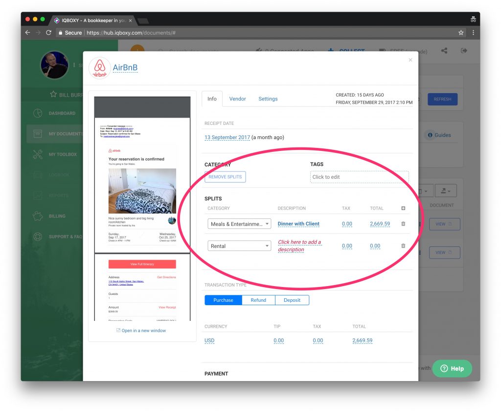 Bill splitting & category segmentation — Veryfi